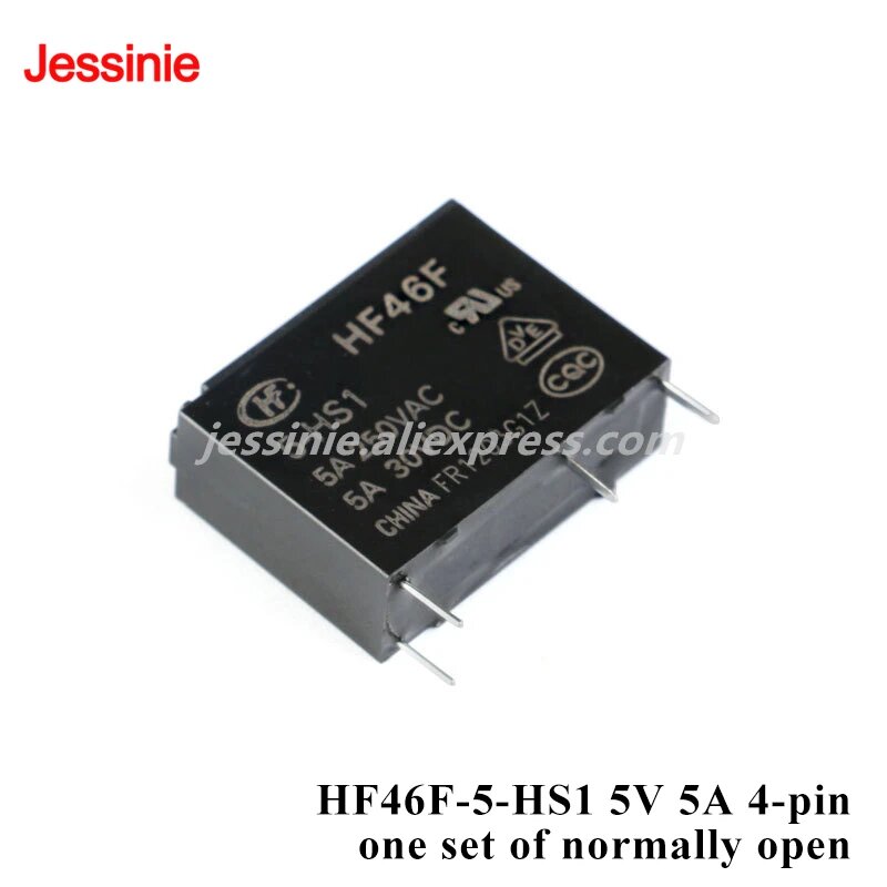 Jessinie 4-контактные силовые реле HF46F HF49FD DC 5В 12В 24В 5A 10pcs, HF46F-5-HS1