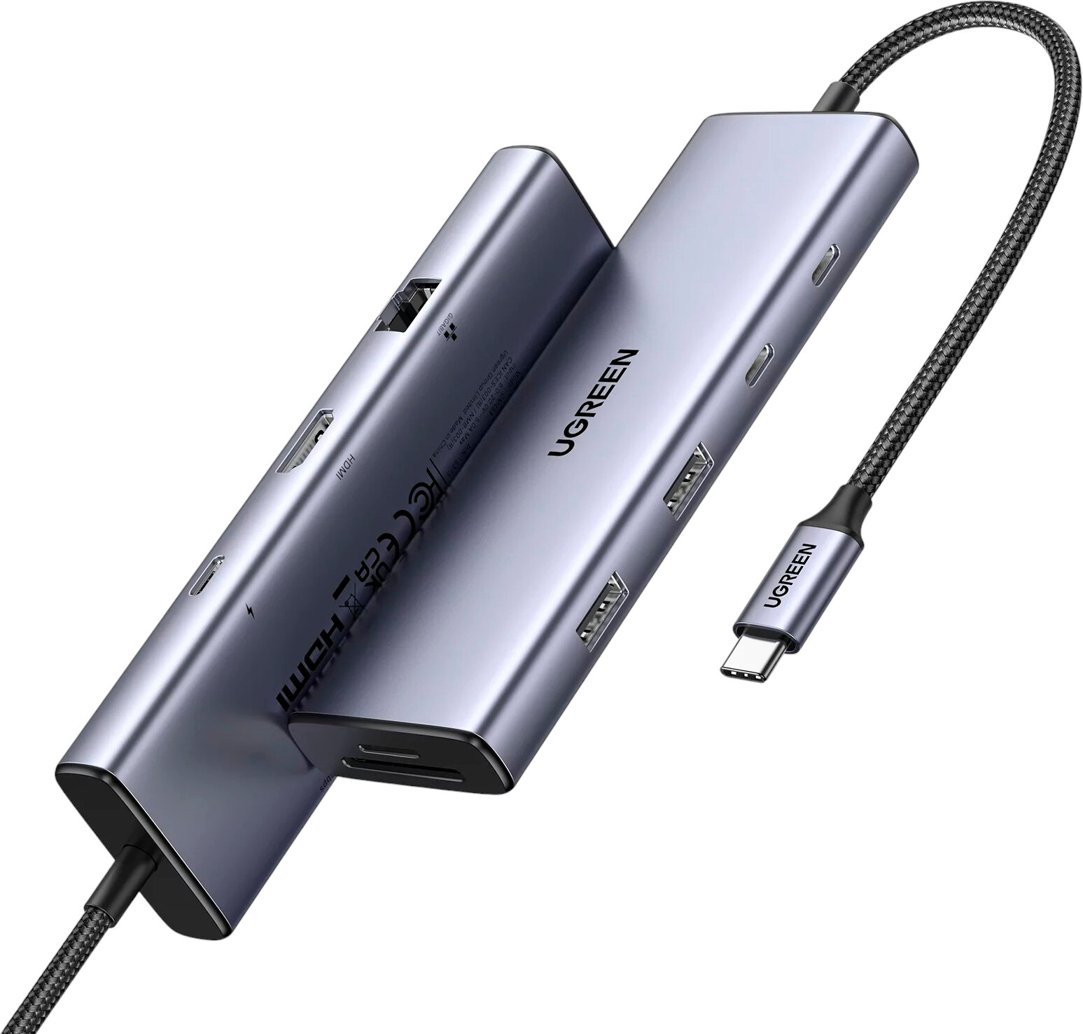 Хаб UGreen CM498, серый, с HDMI и Type-C, быстрая зарядка, алюминиевый корпус