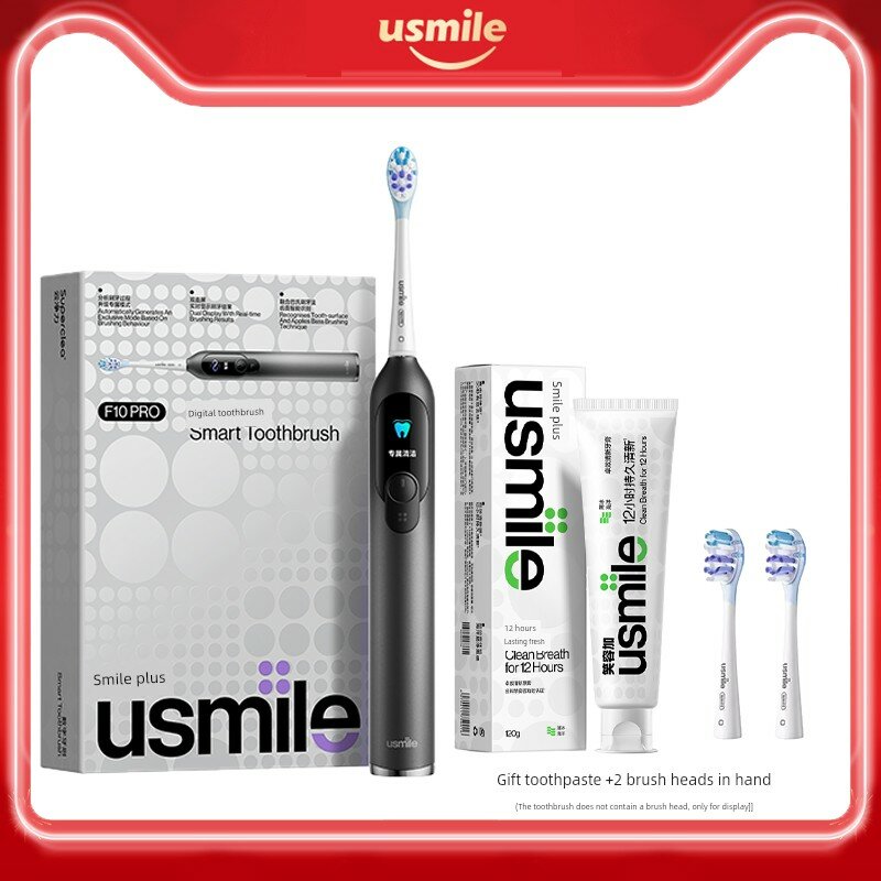 Usmile F10PRO двойной экран умная ультразвуковая зубная щетка для взрослых, черная, в комплекте освежающая зубная паста