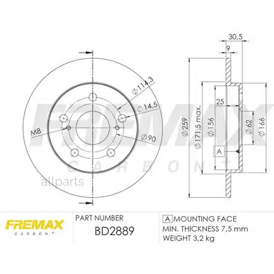 FREMAX 'BD2889 Диск тормозной AURIS/COROLLA 150 07 - зад