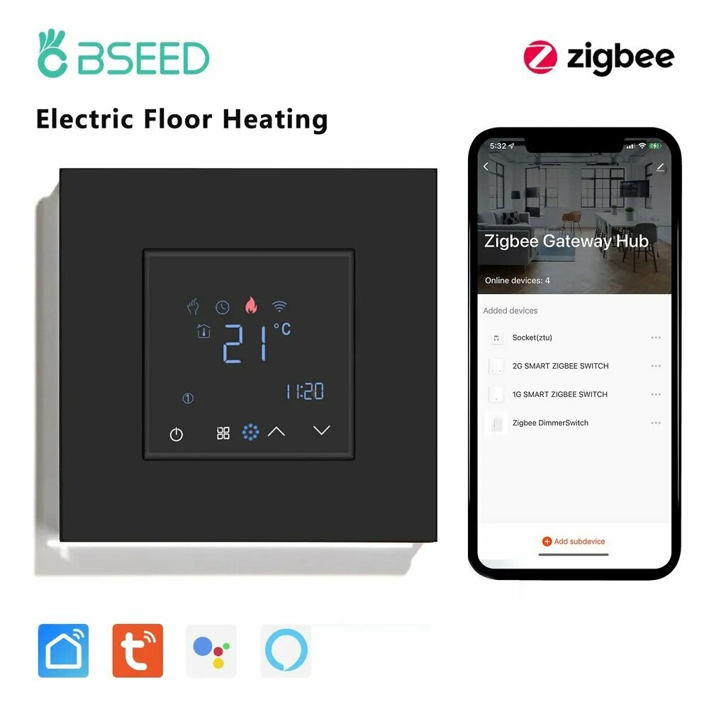 BSEEDHOME Терморегулятор/термостат Для теплого пола, черный матовый
