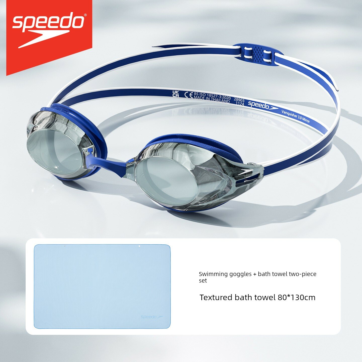 Купальные очки Speedo V3 с командным синим и стальным, с полотенцем, прозрачный объектив для мужчин