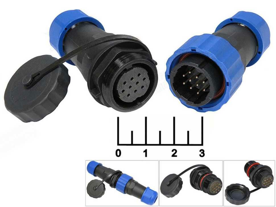 Разъем 10pin в комплекте влагозащищенный на кабель с крышкой SZC21 10P-F-M