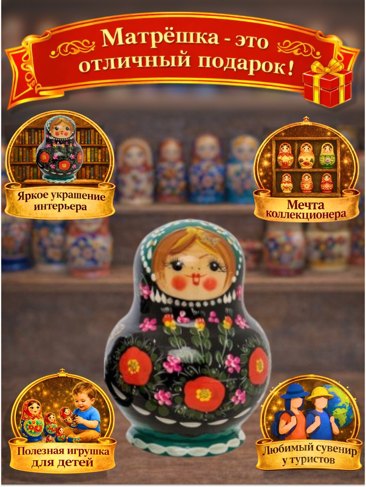 Матрешка Платок с маками — фото 1