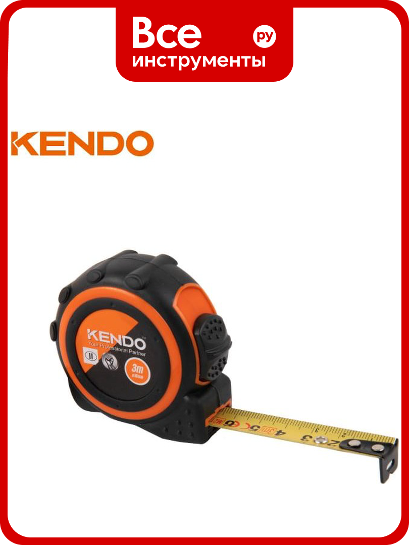 Рулетка KENDO 8 м, 25 мм, 35033, Легко — пластиковый корпус, стальная лента с лаковым покрытием, клипса для ремня