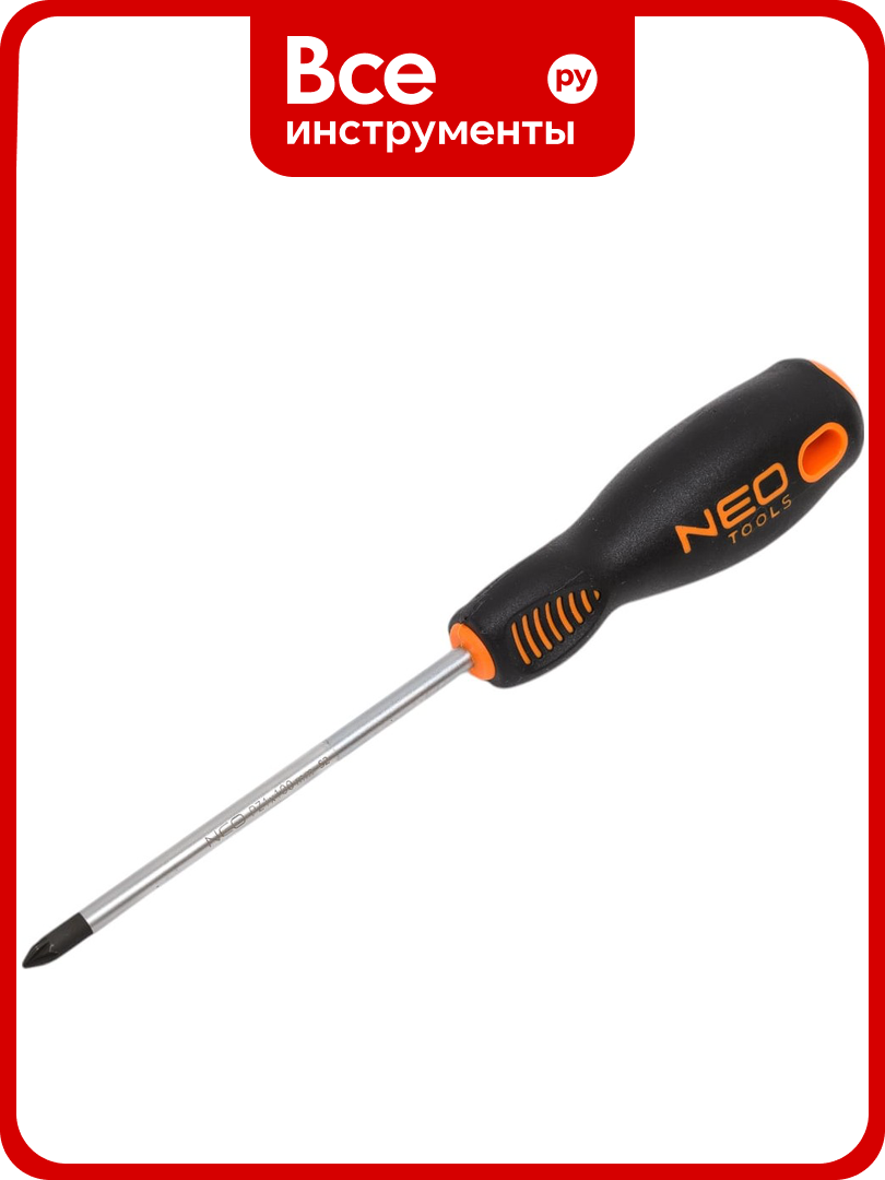 Крестовая отвертка NEO Tools PZ1 CrMo, двухкомпонентная рукоять, намагниченный наконечник, прямая форма