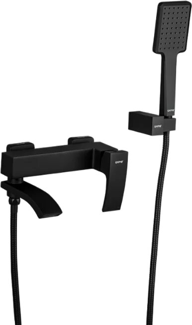 Смеситель для ванны с душем Gappo G07-6 G3207-6 с душевым гарнитуром, настенный, однорычажный, каскадный, с поворотным изливом, черный, матовый, латунный, с керамическим картриджем