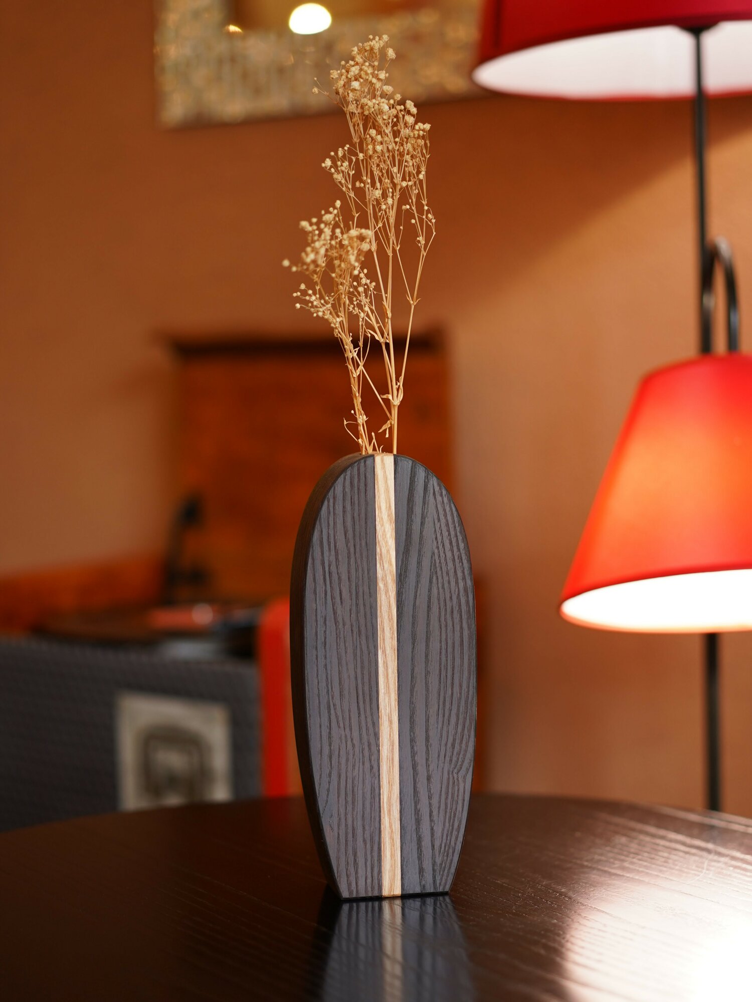 Ваза для сухоцветов интерьерная из натурального дерева