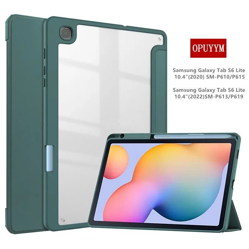 Чехол для Samsung Tab S6 Lite 10.4' (P610, P615) с автоматическим пробуждением, прозрачная задняя панель/Самсунг Галакси Таб S6 Лайт Р613 Р619 крышка планшета