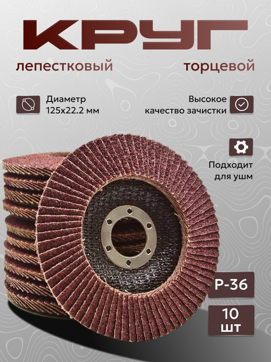 Круг лепестковый торцевой, 125/22,2мм, 10шт, Р36