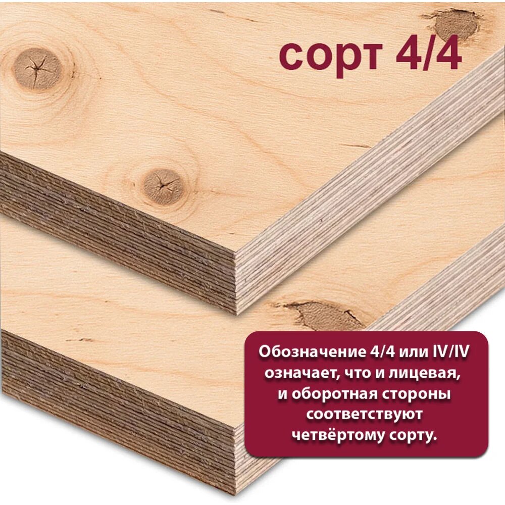 Фанера ФСФ березовая MW 21 мм, 1 лист 2440x1220 мм, сорт IV/IV (НШ) ФСФ-Б-НШ-4/4-21-2440-1220