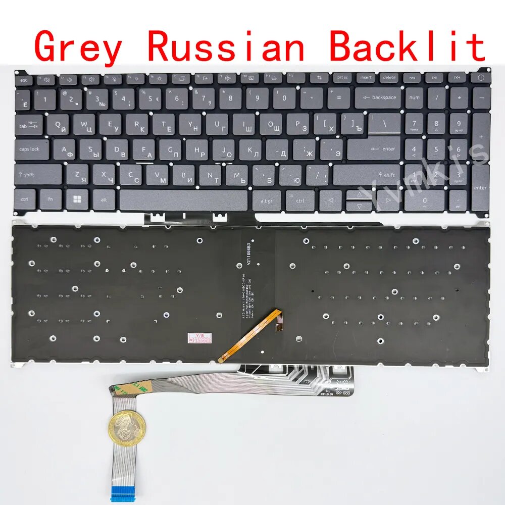 Новая клавиатура для Acer Aspire A317-54 A317-55P A517-53 A517-58GM N22C7 Серая клавиатура с подсветкой