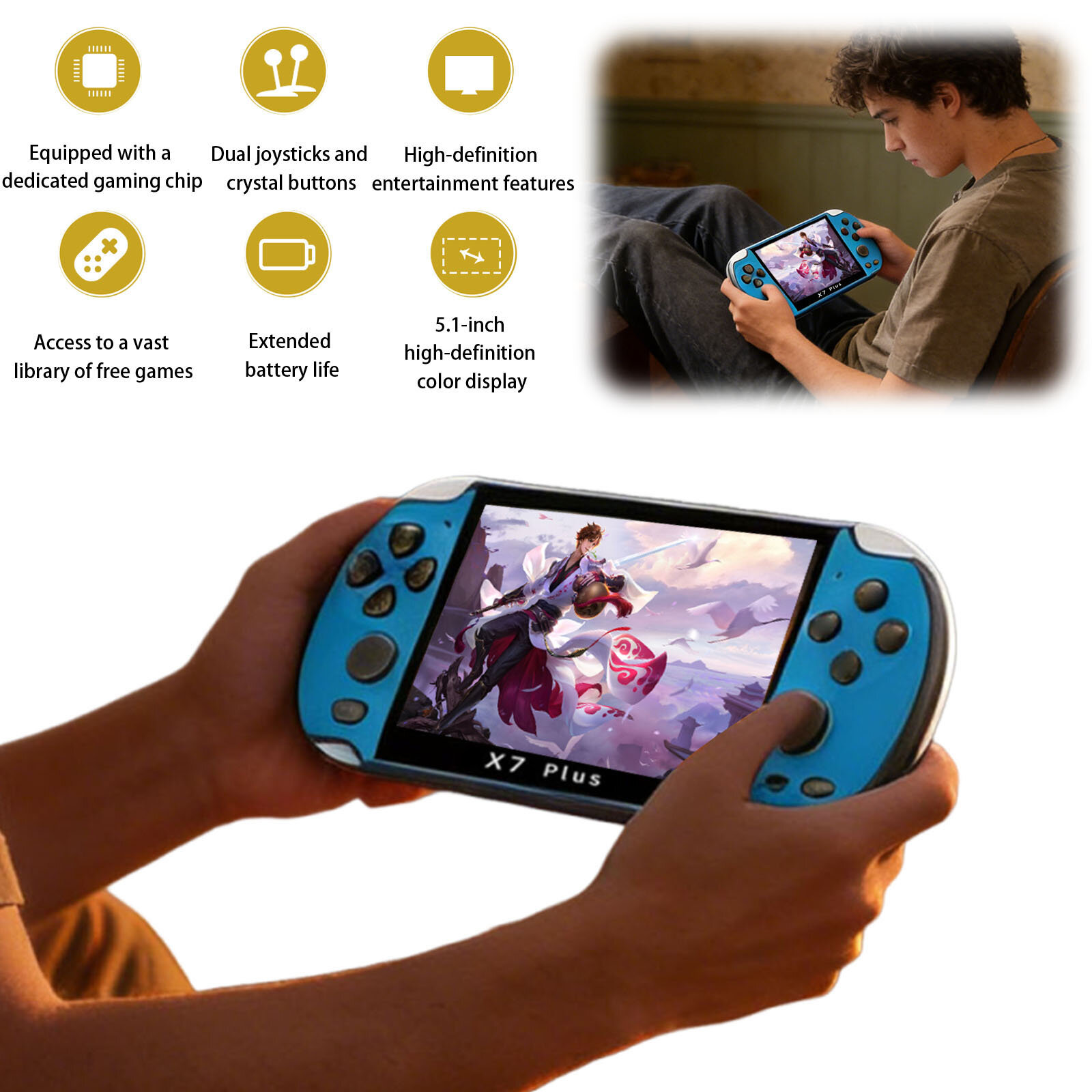 Портативная игровая консоль X7 PLUS с 5,1-дюймовым экраном и поддержкой 10 эмуляторов