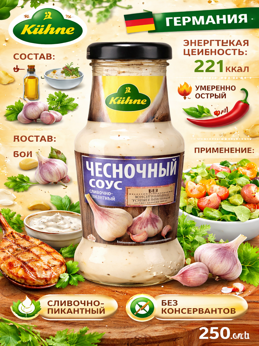 Соус Kuhne чесночный, 250мл