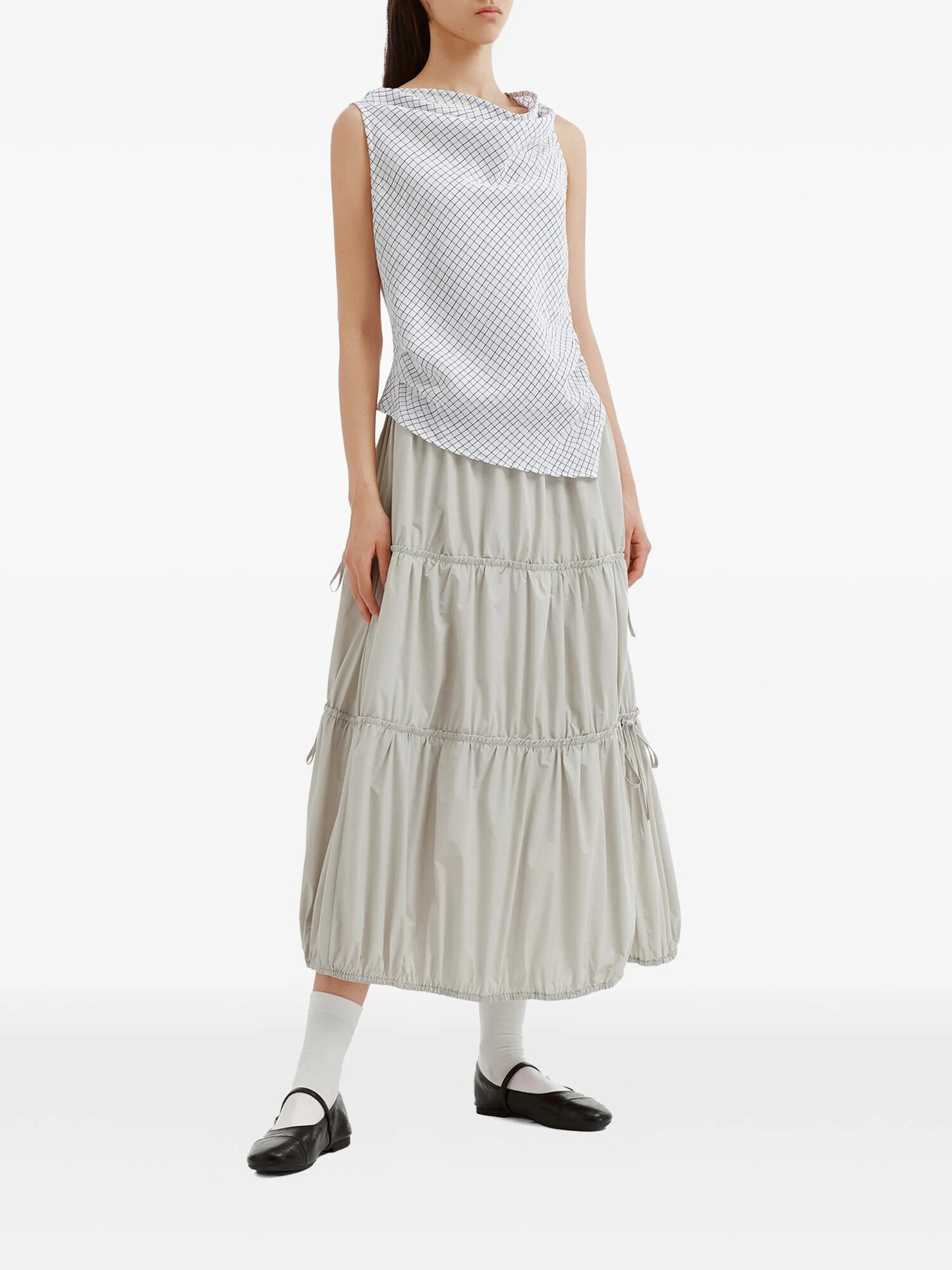 Топ tout a coup Check-print asymmetric top, размер 40, бежевый/белый — фото 1