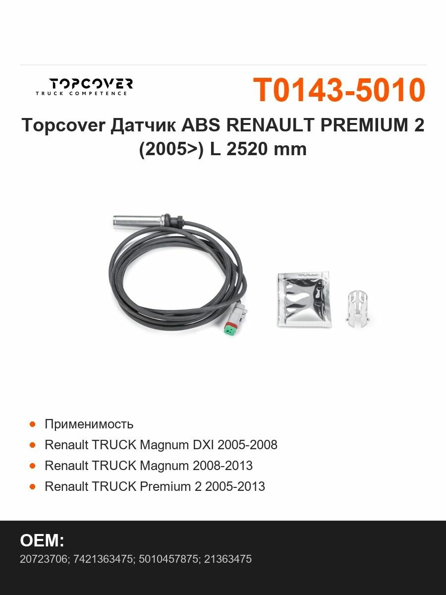 Topcover Датчик ABS RENAULT PREMIUM 2 (2005>) L 2520 mm