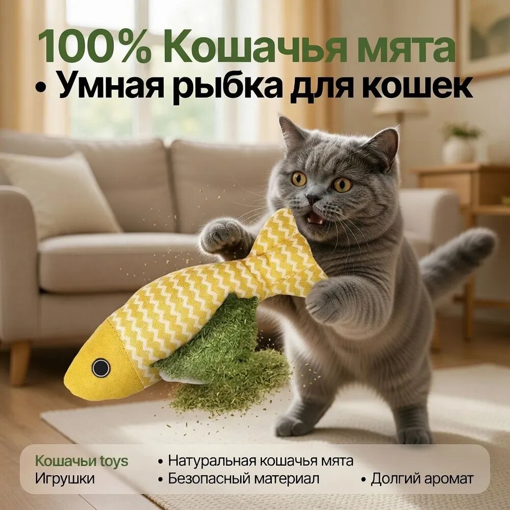 Рыбка с кошачьей мятой 100% натуральная игрушка для кошек