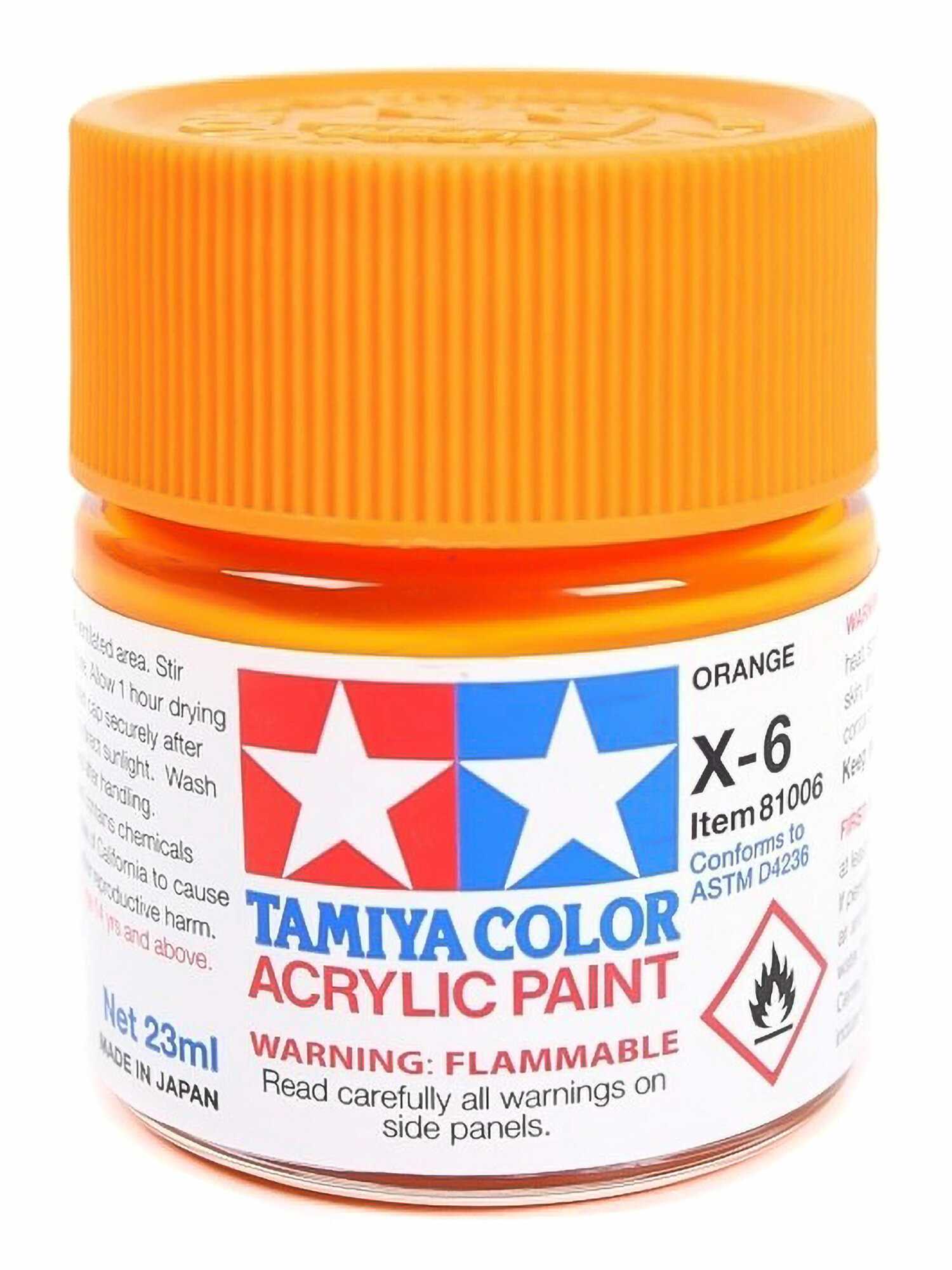 Краска акриловая Tamiya Color X-6 Orange 81006 глянцевая, 23 мл