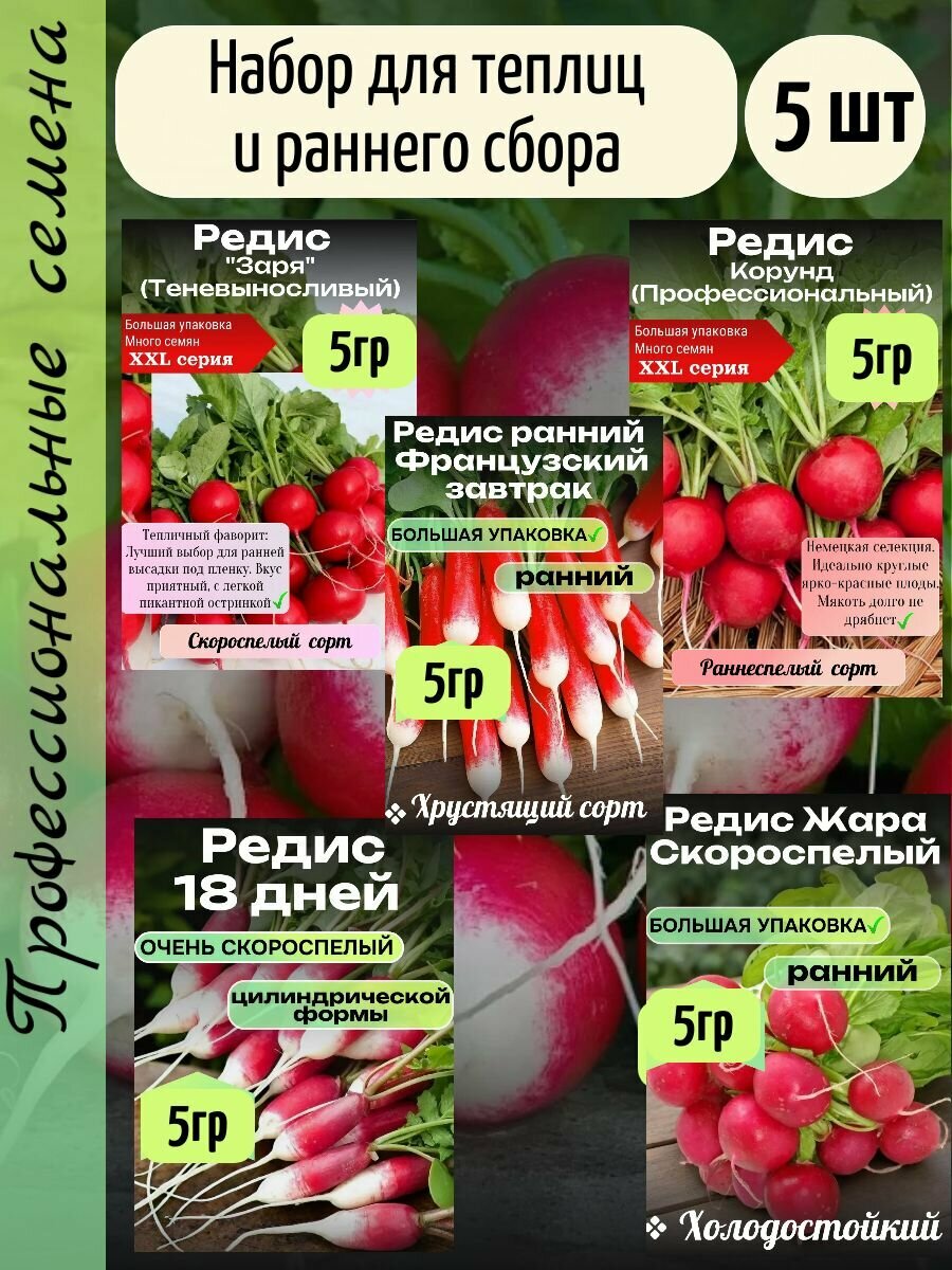 Семена Набор редис для теплиц и раннего сбора 25гр 5шт