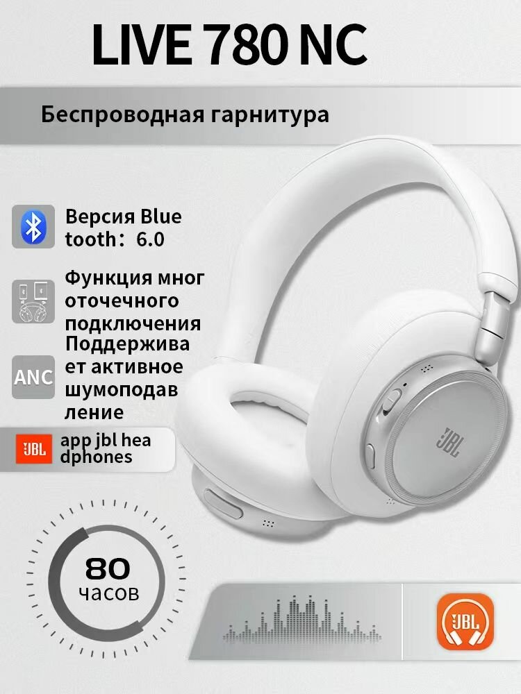 Беспроводные Bluetooth-наушники JBL LIVE 780NC, белизна