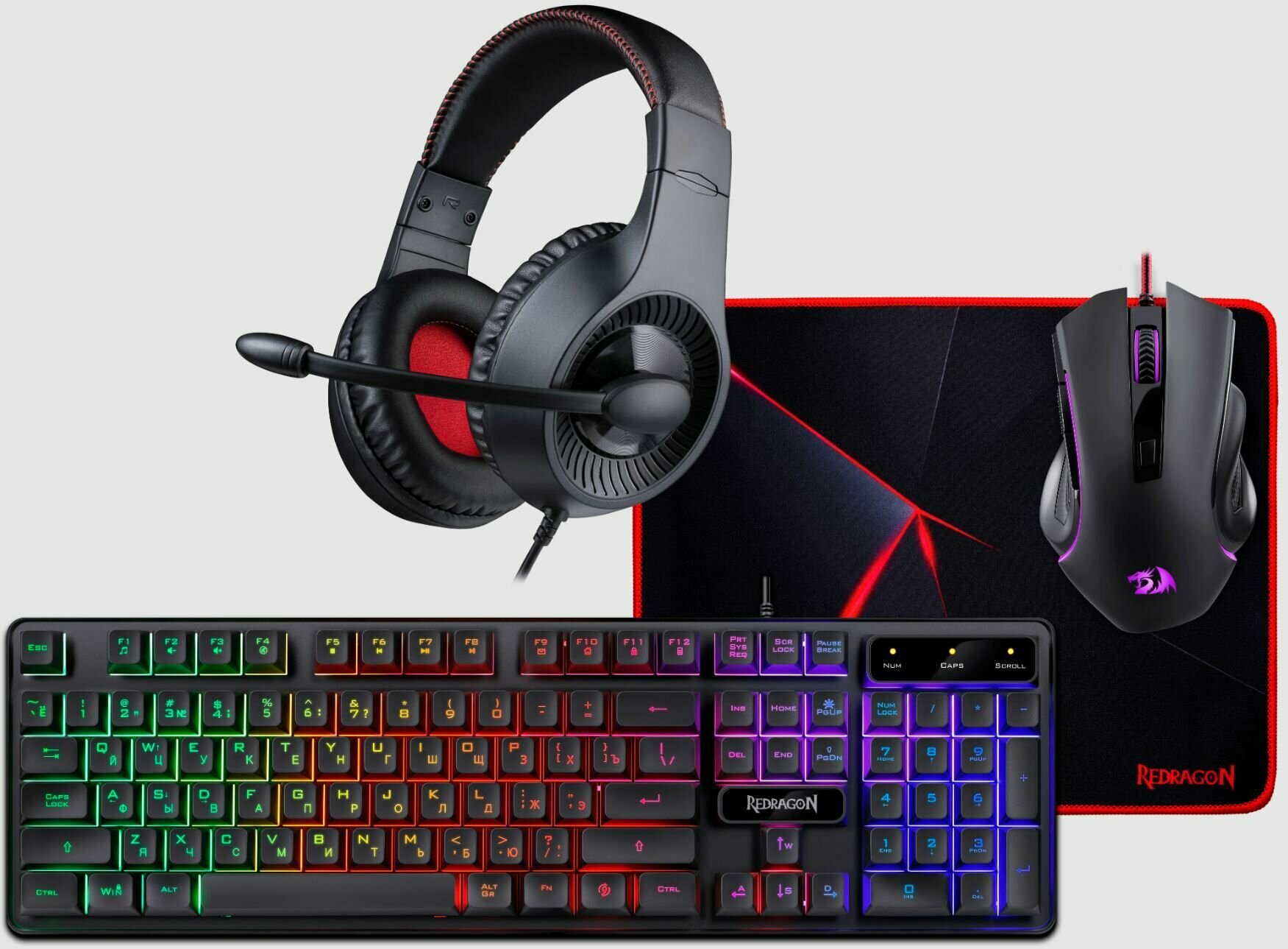 Игровой набор Redragon S137, черный, мышь+клавиатура+ковер+наушники