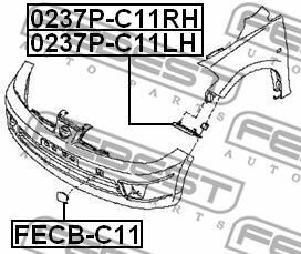 Кронштейн крепления бампера переднего R NISSAN Tiida FEBEST 0237P-C11RH