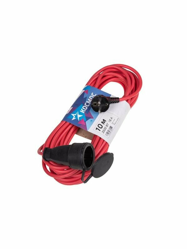 Удлинитель-шнур 1х10м 16А IP44 220В 3.5кВт ПВС 2х1.5 УХ16 Россия космос YSHKsm10m-1g(16A)S