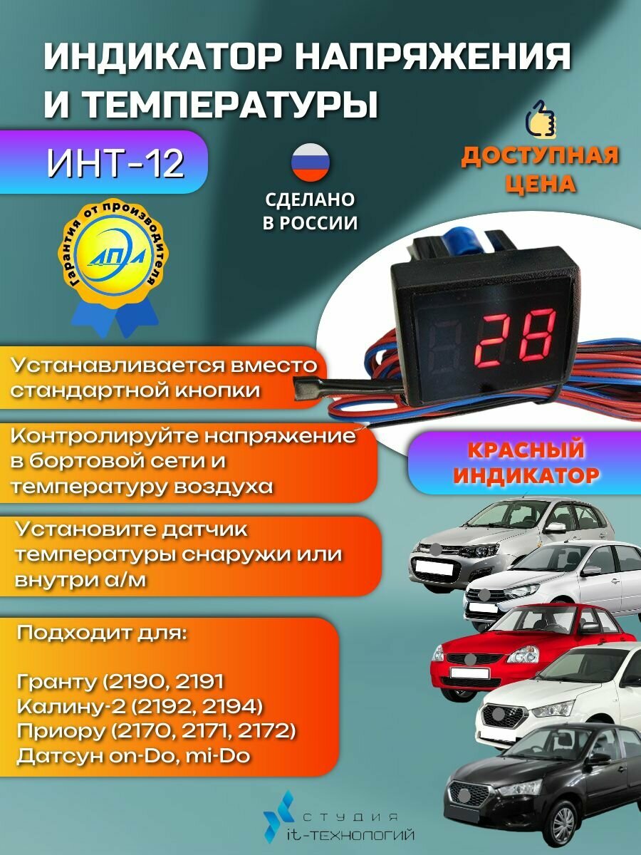 Индикатор напряжения и температуры ИНТ-12 Гранта красный апэл
