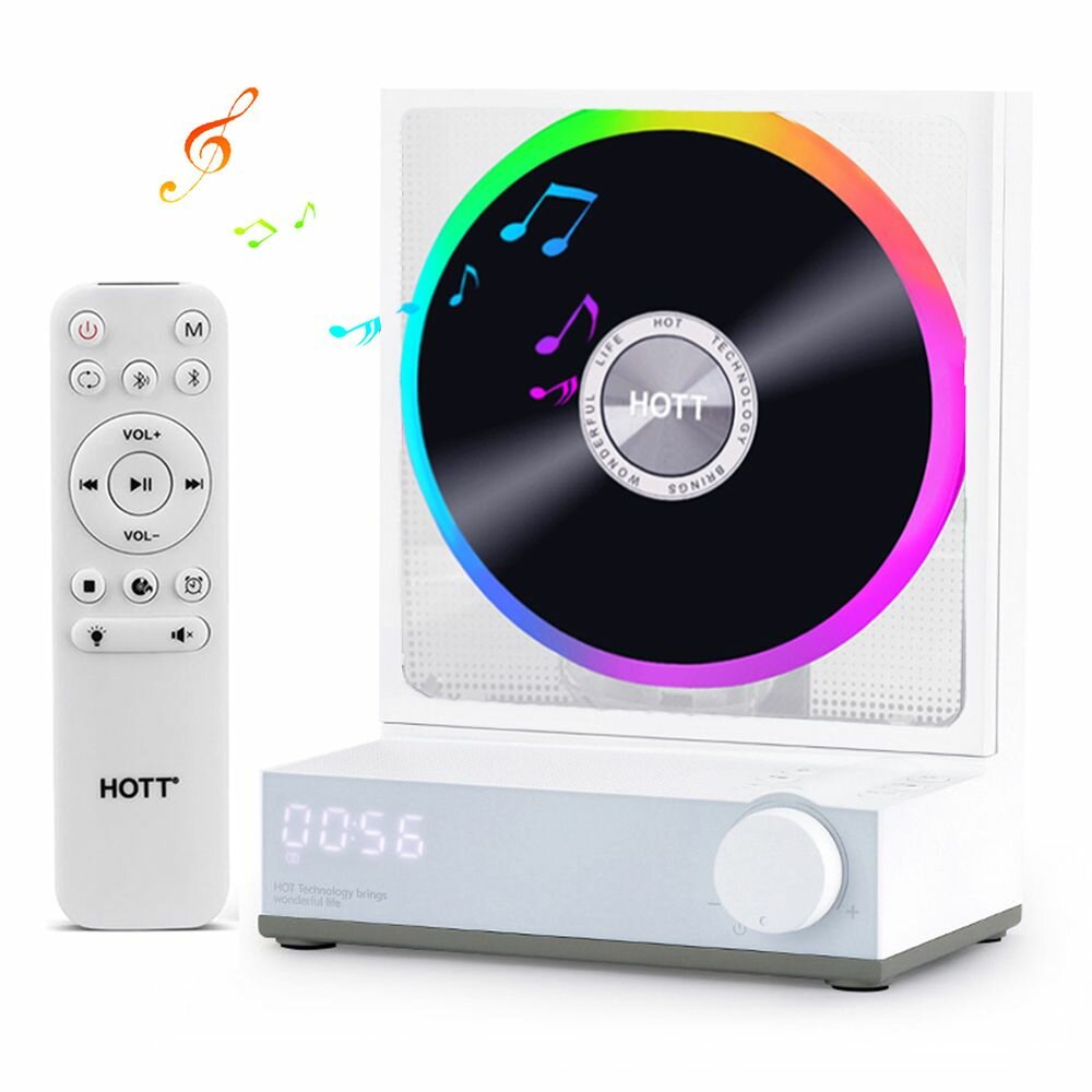 MEGICOT Bluetooth Перезаряжаемый CD-плеер с динамиками, RGB Light, USB Flash Disk Port, Пульт дистанционного управления / Музыкальная запись, Ретро рабочий стол по вертикали