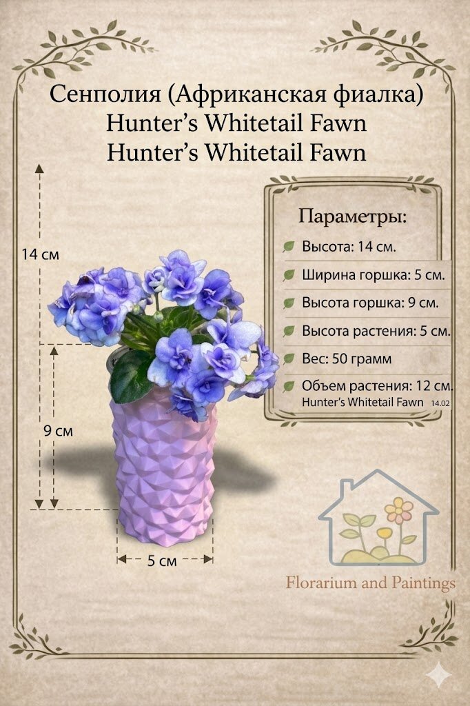 Комнатное растение семполия сортовая фиалка Hunter’s Whitetail Fawn с горшком