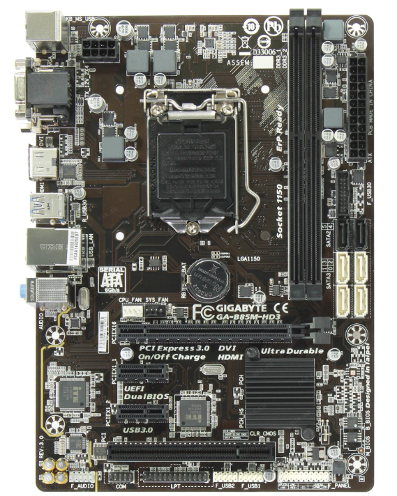 Материнская плата S-1150 Gigabyte GA-B85M-HD3, H85/2DDR3/SATA/Lan/VGA/DVI/HDMI/Sb/mATX