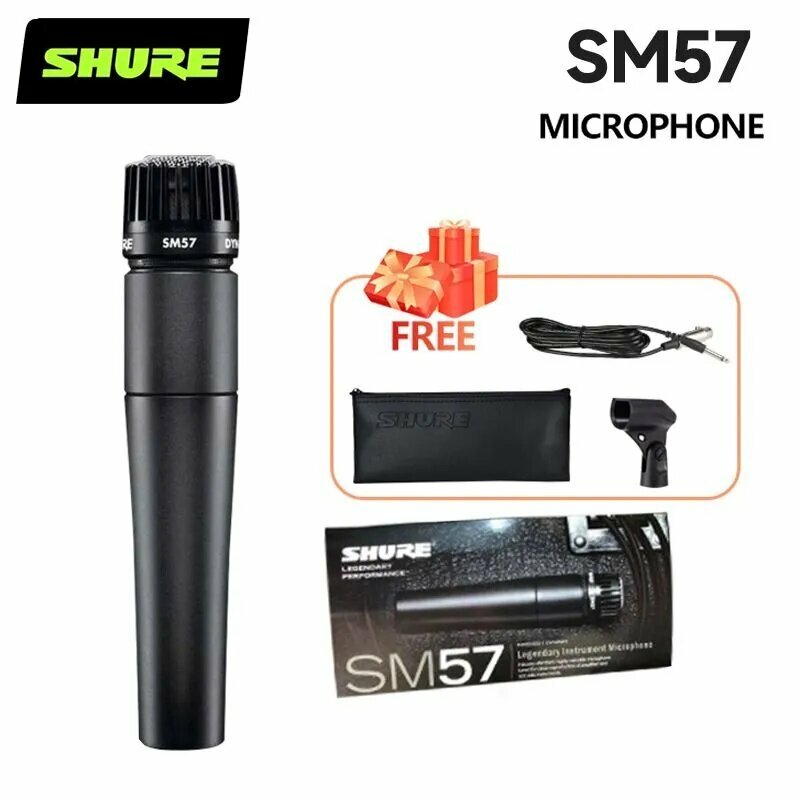 Shure Микрофон для живого вокала Shure SM57 Музыкальный инструмент Микрофон, черный матовый, черный