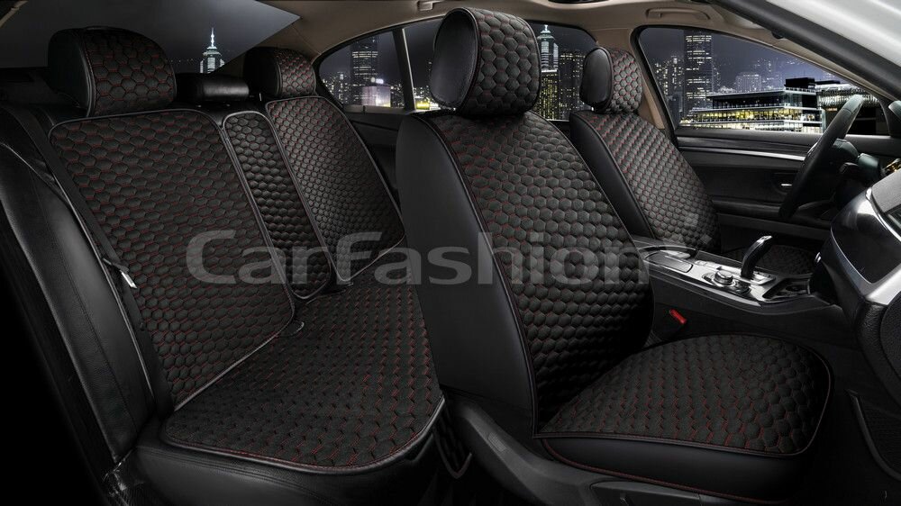 Комплект накидок на весь салон CarFashion SOTA PLUS, цвет черный, строчка красная