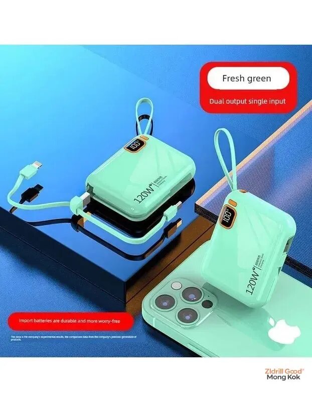 Пауэрбанк 20000 мАч 120W Super Flash Charge зеленый для смартфонов и планшетов