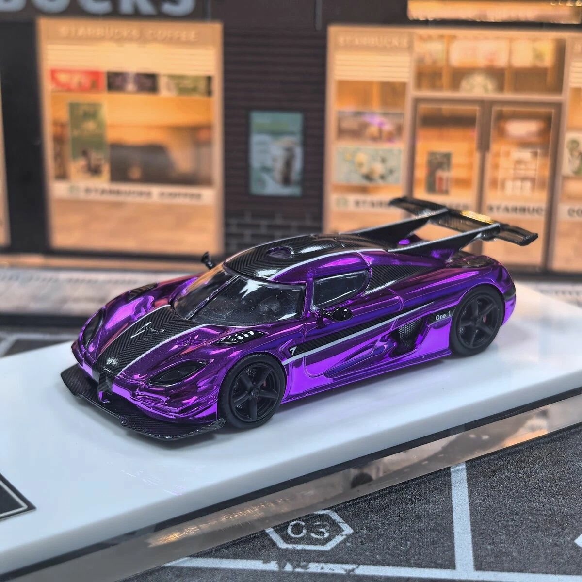 HKM 1/64 Scale Koenigsegg ONE:1 Purple Carbon Fiber Diecast Car Model Collection Модель автомобиля из углеродного
