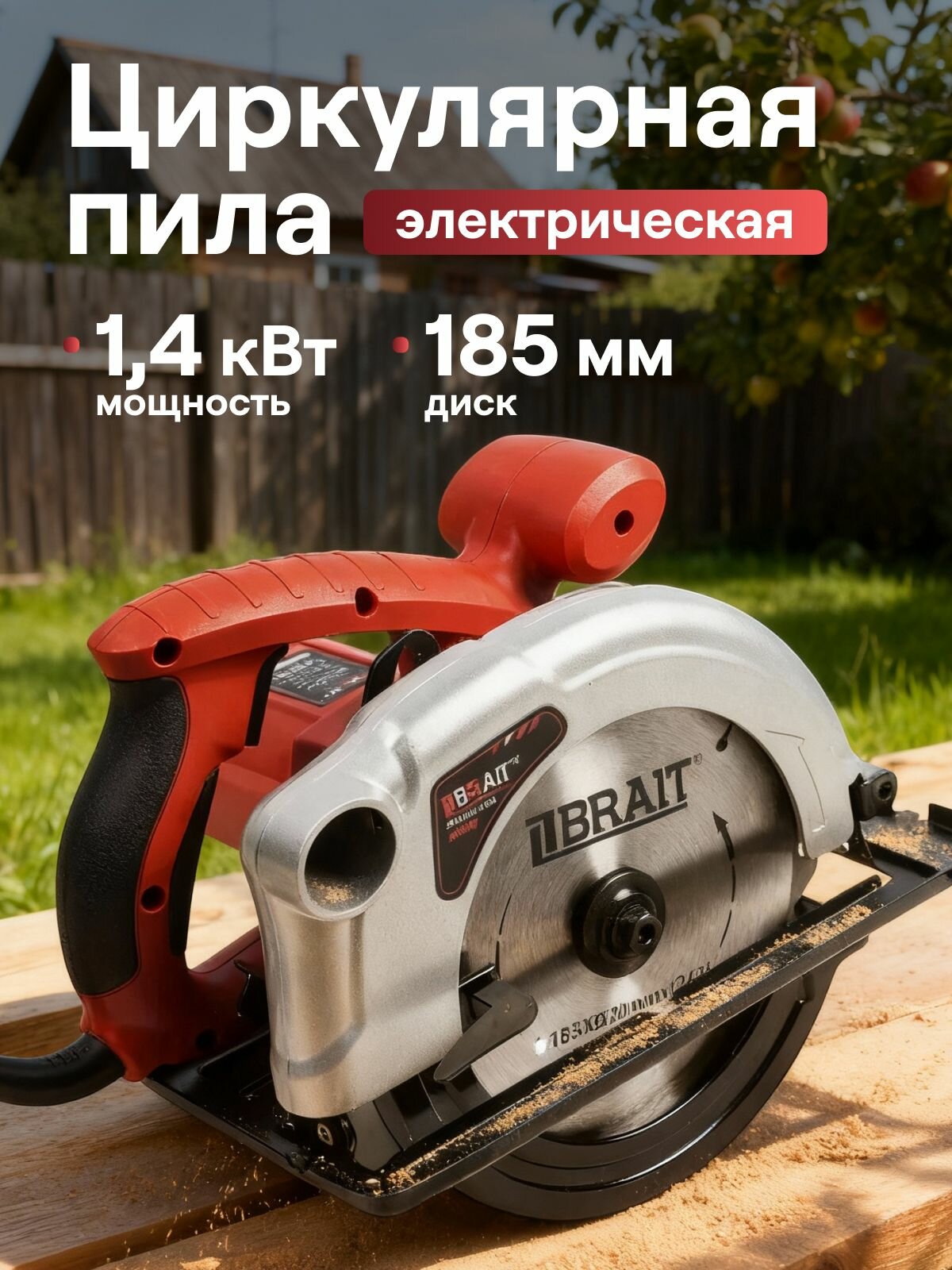 Циркулярная пила BRAIT BCS 185/1400 (1400 Вт, диск 185 мм, 5500 об/мин, защитный кожух)