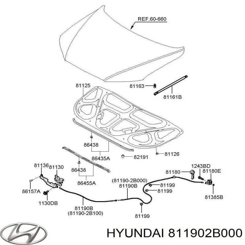 Трос привода замка капота HYUNDAI/KIA 81190-3X100