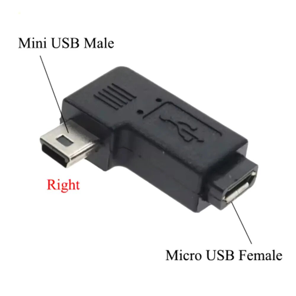 Мини USB - Micro USB адаптер 90 градусов, черный