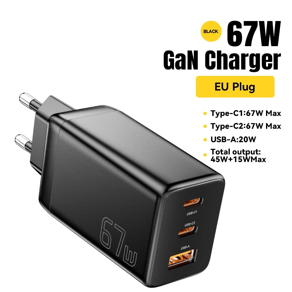 67W GaN зарядное устройство EU Black