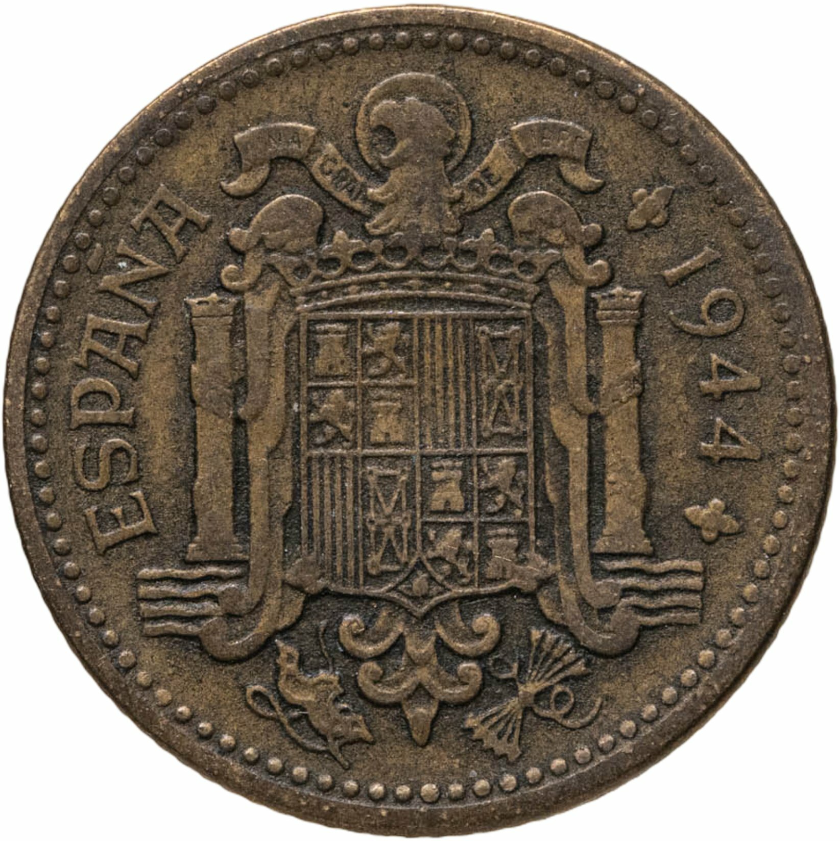 Испания 1 песета peseta 1944, Бронза, в сохранности VF