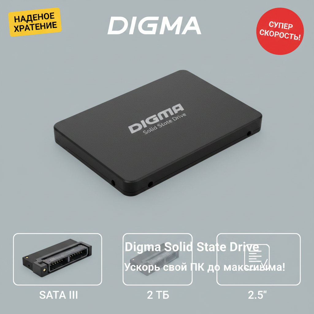 Дигма 2 ТБ SSD Ран С9 сата 3 2 5 дюйма идеален для апгрейда ноутбука и нетбука