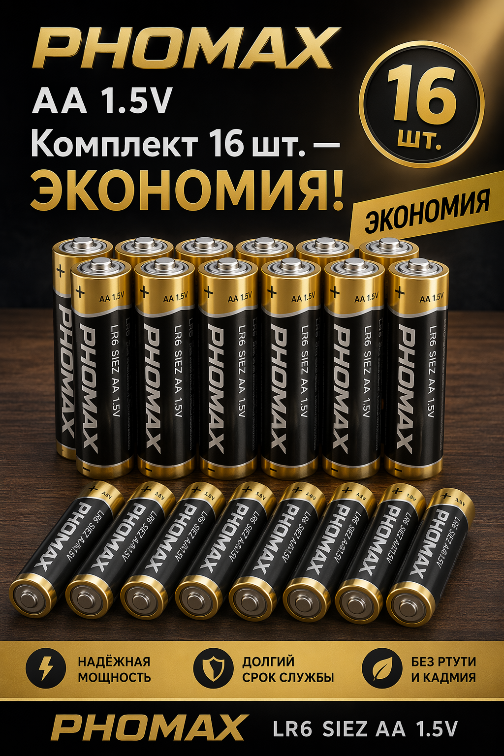 PHOMAX щелочные батарейки AA LR6 1,5В для пультов, игрушек и бытовой техники