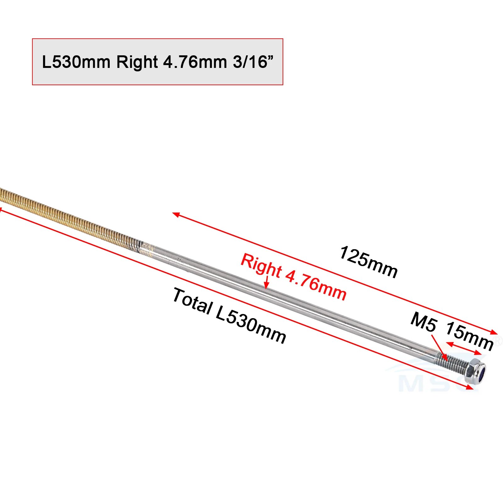 Гибкий вал для лодки MSQ, L530mm right, 4.76mm