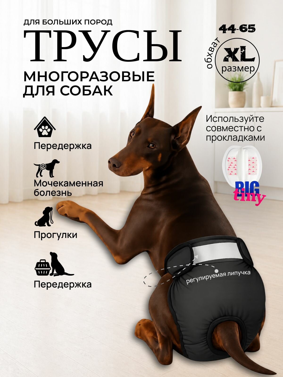 Трусы для собак во время течки XL, многоразовые подгузники для собак девочек, гигиенические трусы для крупных пород, защита при недержании и после операции, обхват талии 44-65 см