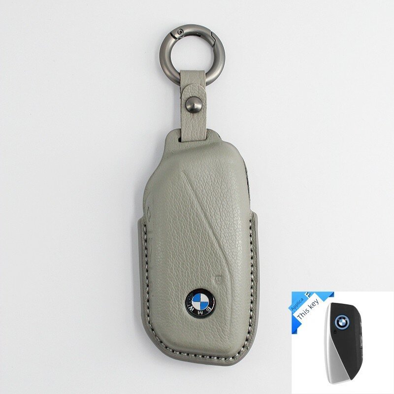 Кожаный чехол для ключей BMW для моделей 2024 года X1/X3/X5/X6/X7, афинский серый с спортивным круглым замком