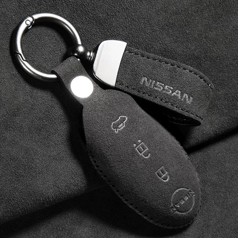 Nissan 3-Клавишный Ключевой Подвесной Чехол с Темно-серым Алкантара Искусственной Шерстью Ручная Вышивка