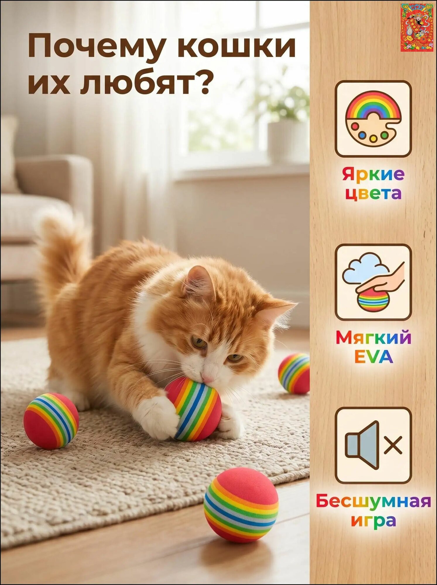 Кошачий радужный мяч, игрушка для развлечения и дразнения кошек, прочный и интересный шарик для игр