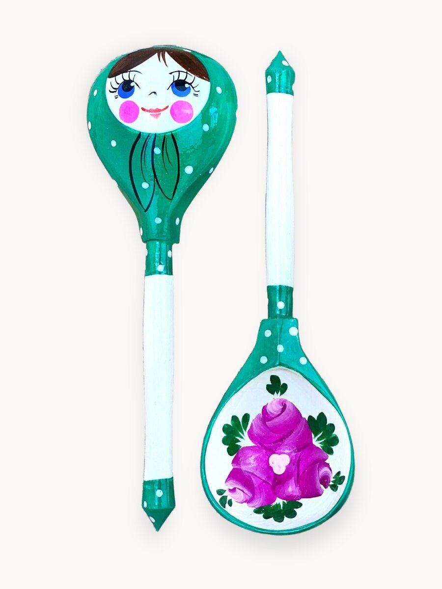 Ложки деревянные музыкальные, столовые, народные музыкальные инструменты, ручная авторская роспись, фиолетовые, 2 шт.