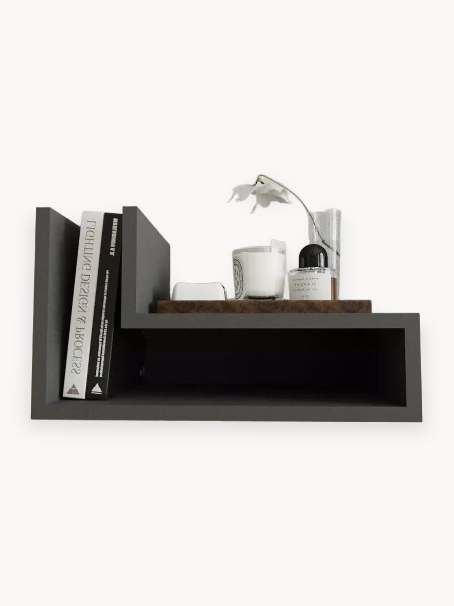 Прикроватная тумба SAMADA подвесная в стиле Loft, настенная тумбочка с 2 полками, графит, 23х21х41см, 2 полки