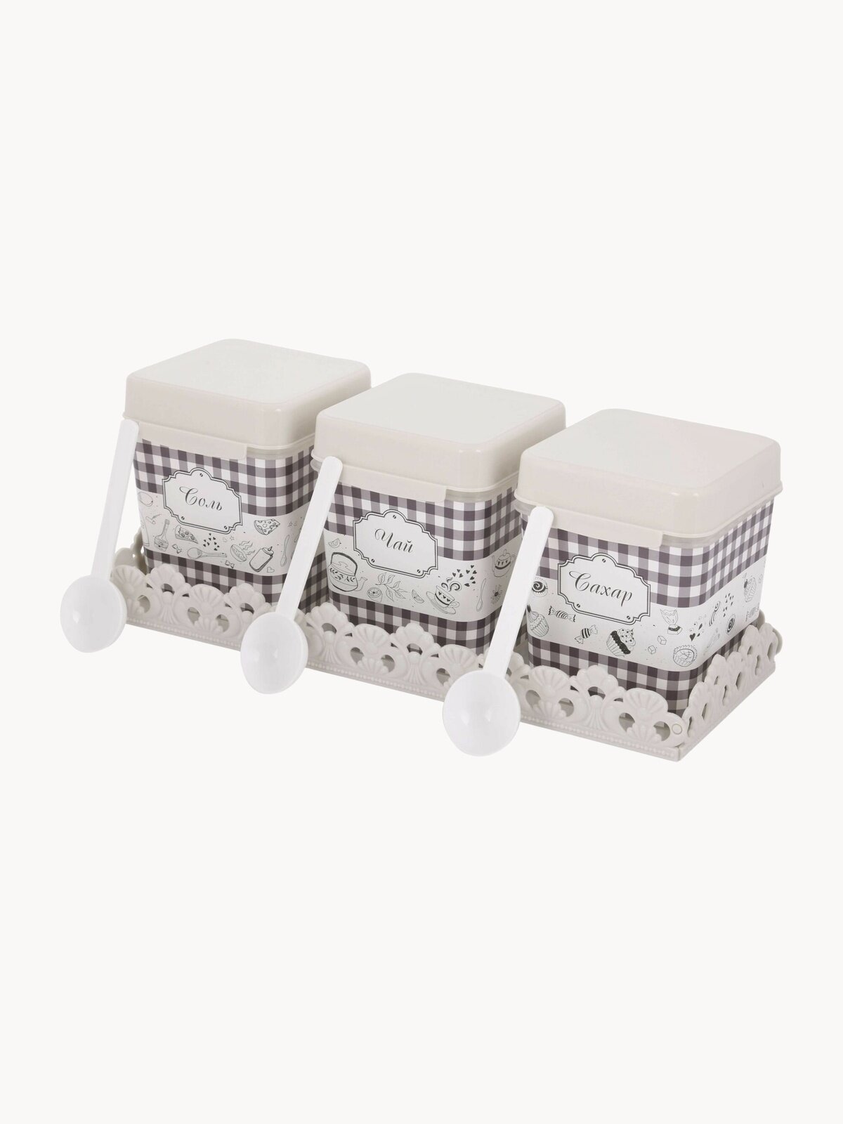 Набор емкостей "плетенка" 1,2 л (чай, сахар, соль) на подставке "Альтернатива